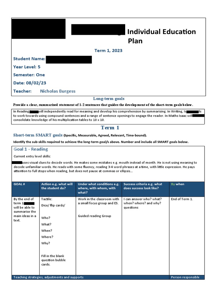 Iep Example | PDF | Classroom | Ellipsis