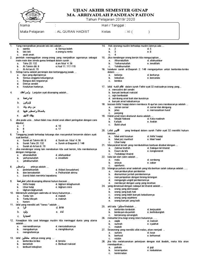 Soalpas Genap Qurdis Xi 2023 | PDF