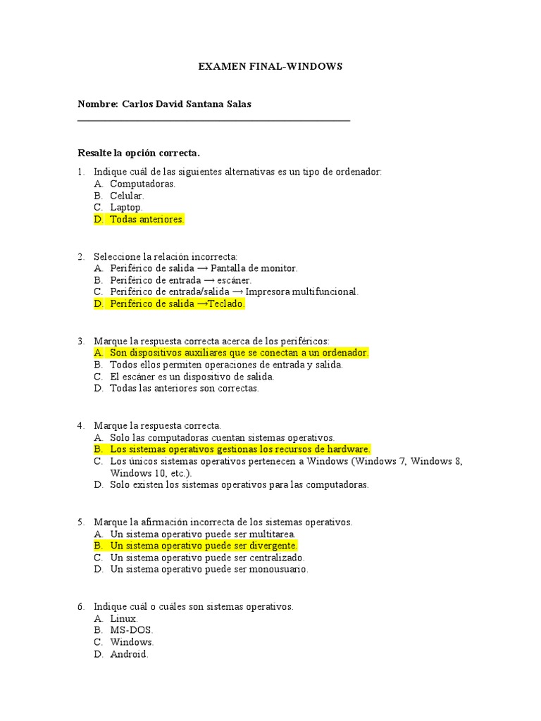 Examen-Windows CINFO | PDF | Periférico | Microsoft Windows