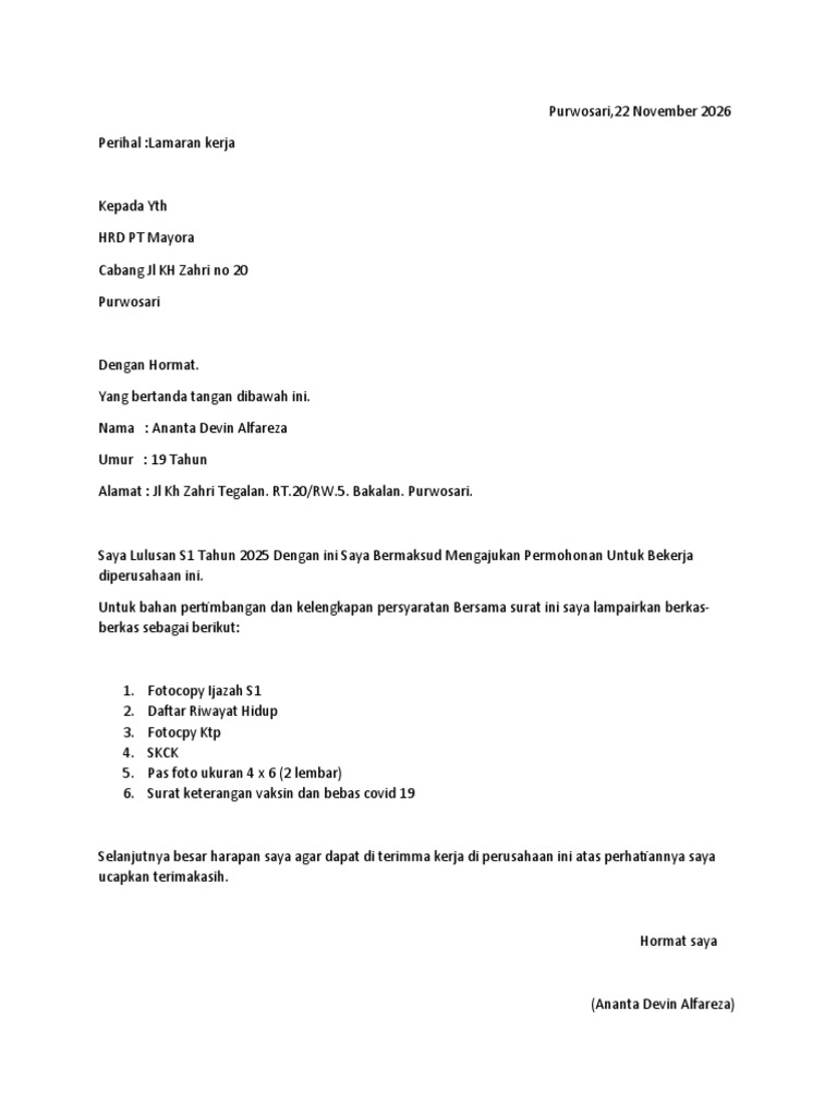 Surat Lamaran Pekerjaan | PDF