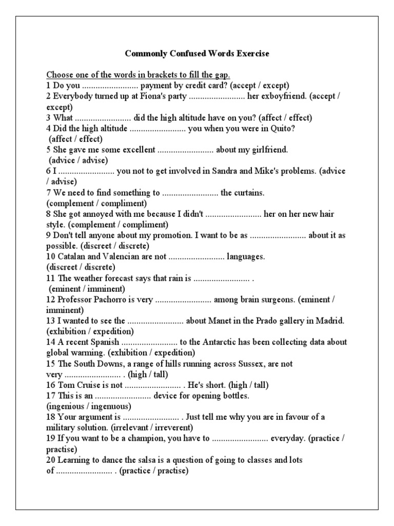 Commonly Confused Words Exercise | PDF