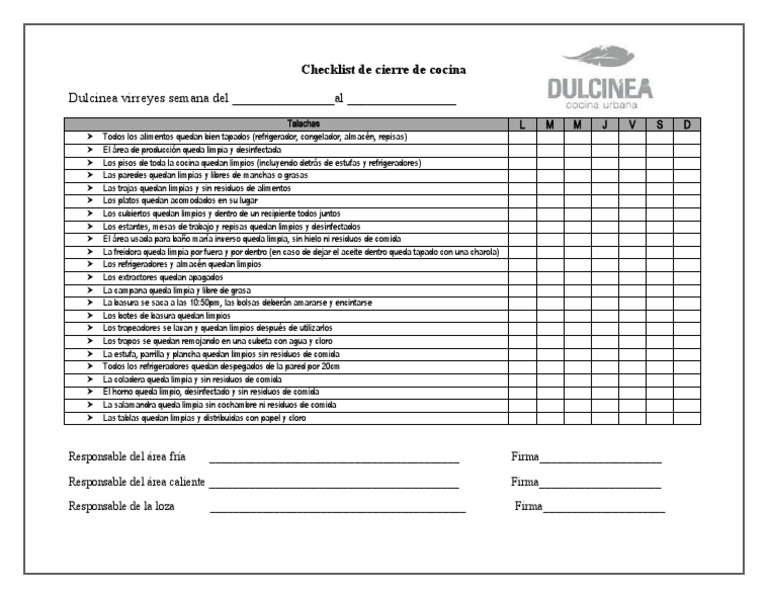 Checklist de Cierre de Cocina | PDF | Cocina, comidas y vino