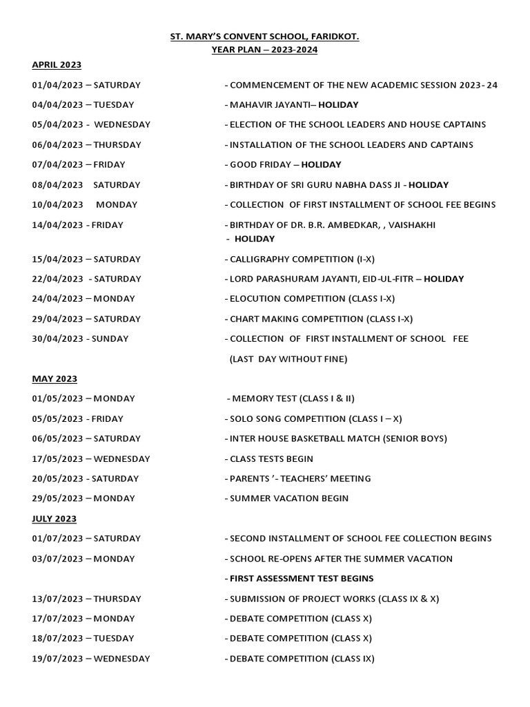 Year Plan - 2023-24-2 | PDF | Academic Term | Observances