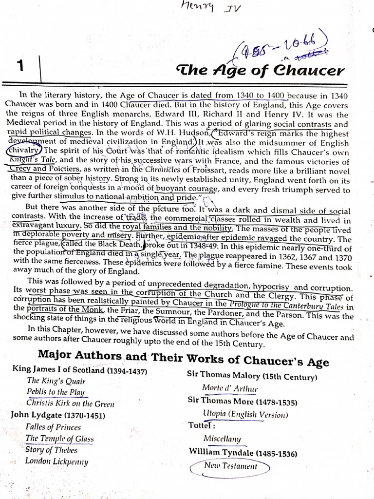 Age of Chaucer To Modern (Major Author and Their Works | PDF