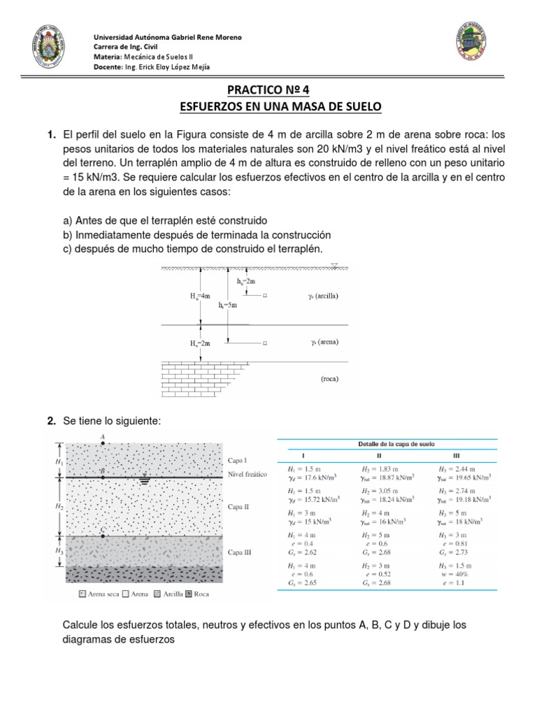 Practico 1 - Esfuerzos en Una Masa de Suelos | PDF | Mecánica de suelos | Física Aplicada e ...