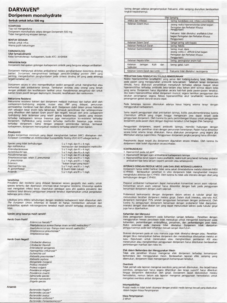 Lampiran ST. 4_Brosur Obat Doripenem_Sri Haryanti | PDF