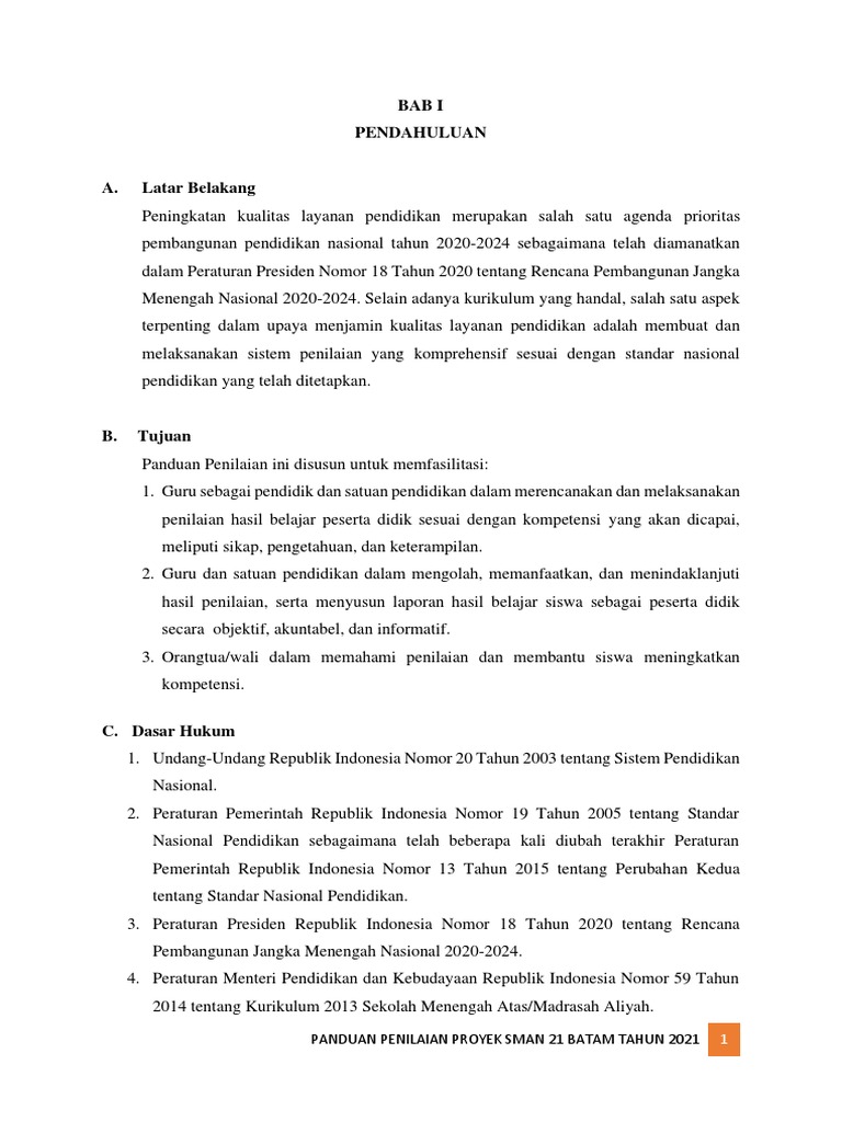 Panduan Penilaian Proyek SMAN 21 | PDF