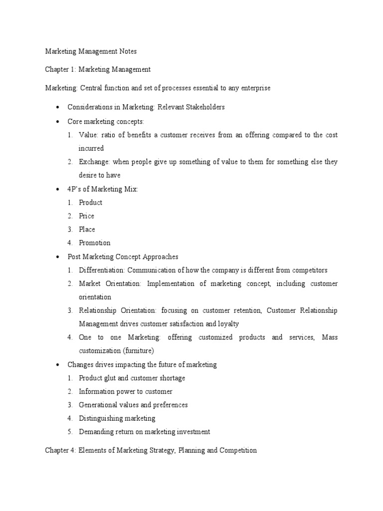Marketing Management Notes | PDF | Marketing | Strategic Management