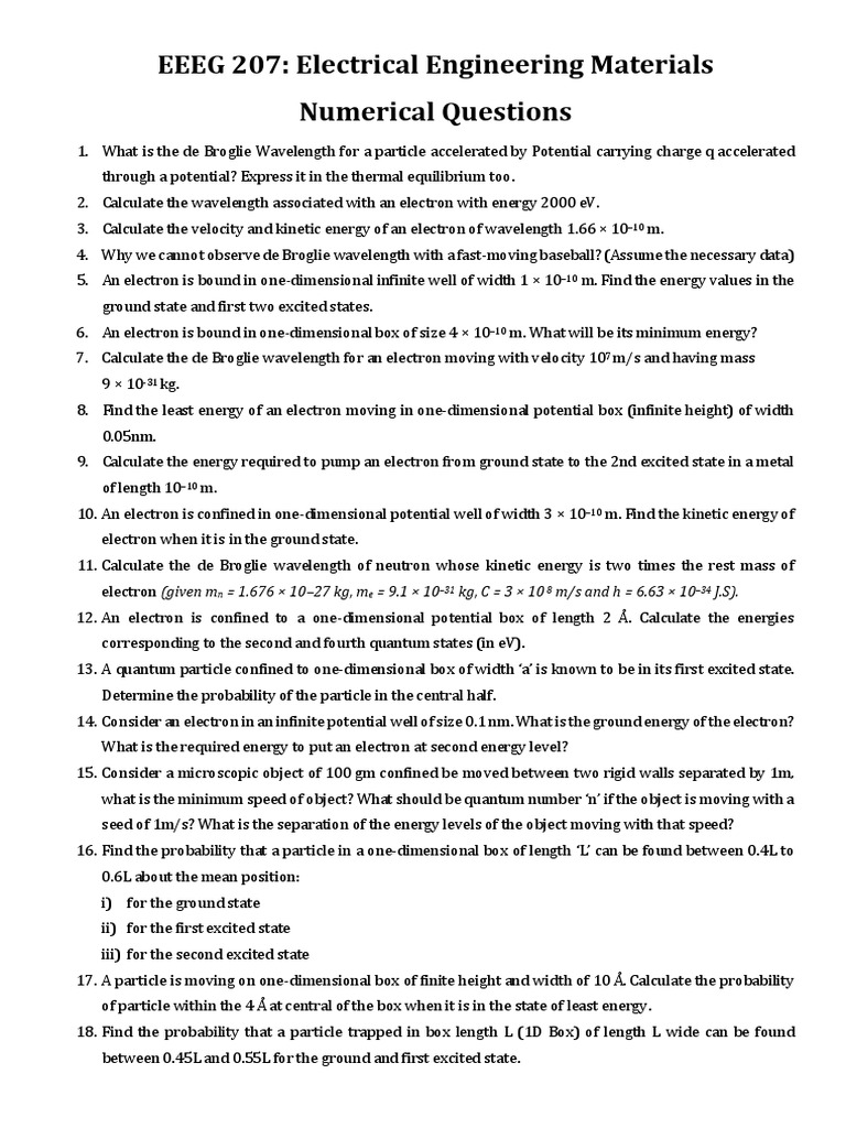 Quantum Mechanics Numerical Problems | PDF | Electron | Electronvolt