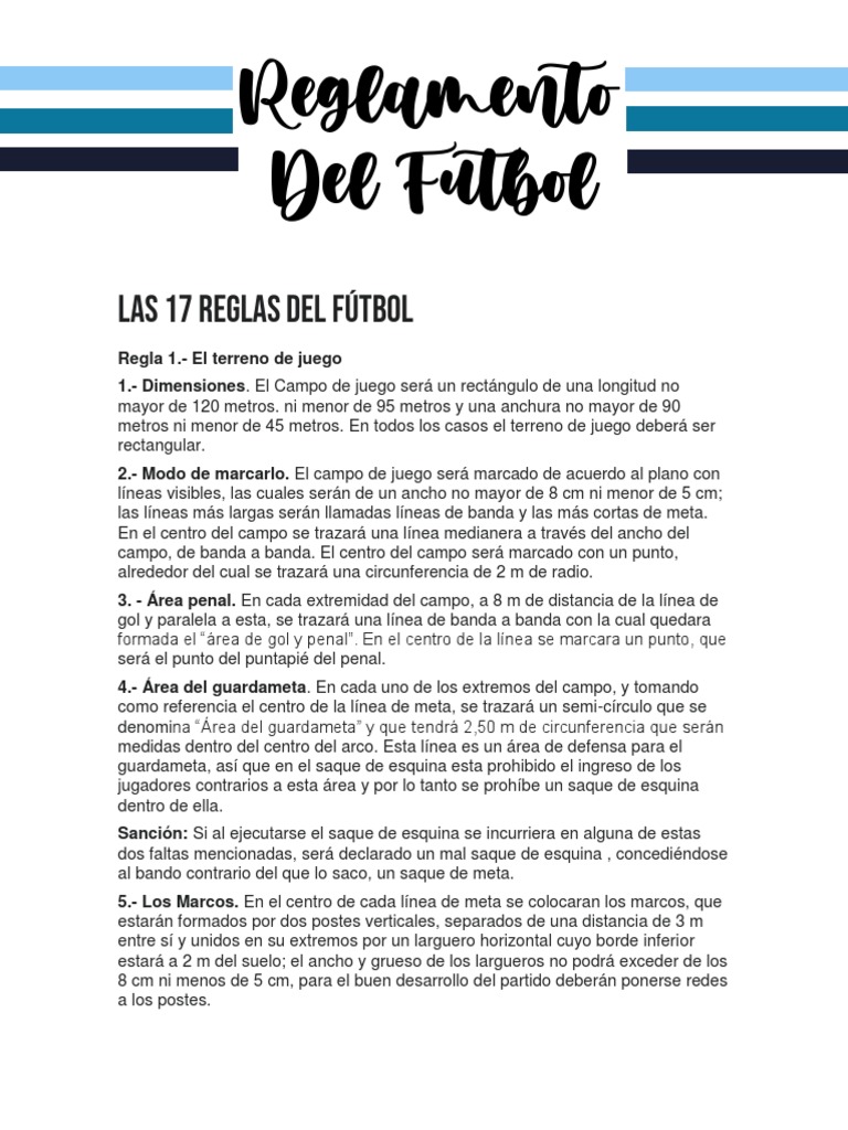 Las 17 Reglas Del Fútbol | PDF | Variantes deportivas | Deportes