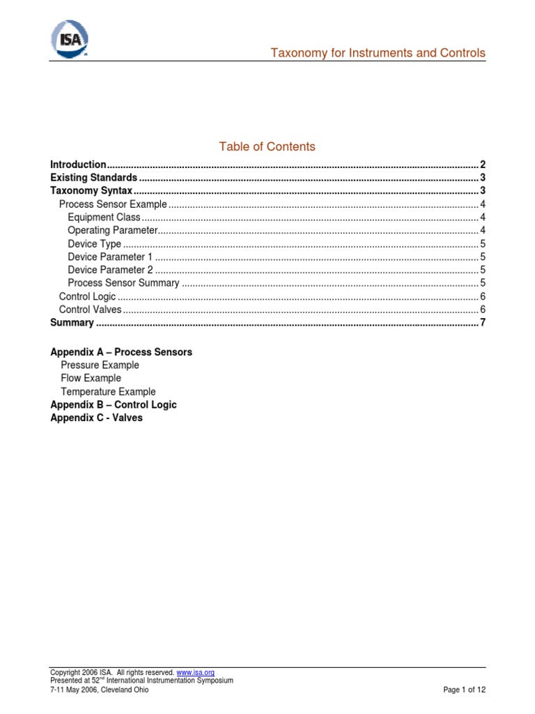 ISA Taxonomy For Instruments and Controls | PDF | Pressure Measurement ...