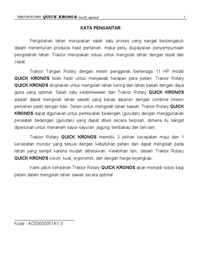 Spesifikasi Traktor Rotary Quick Kronos | PDF | Bisnis | Teknologi ...