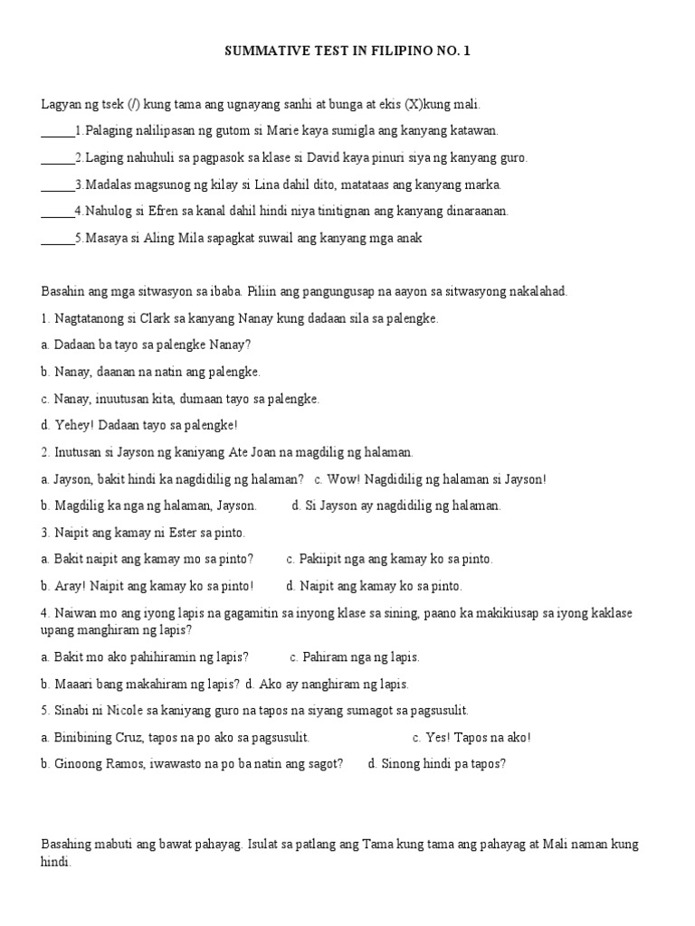 Summative Test in Filipino No | PDF