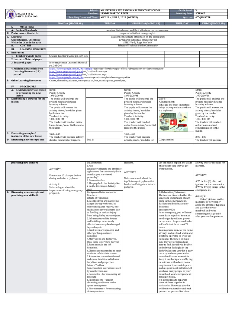 DLL - Science 5 - Q4 - W5 | PDF