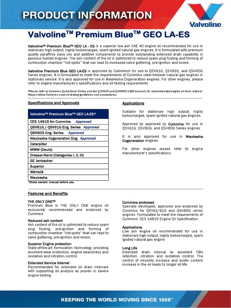 Premium Blue GEO LA 40 ES-PI Sheet | PDF | Motor Oil | Engines