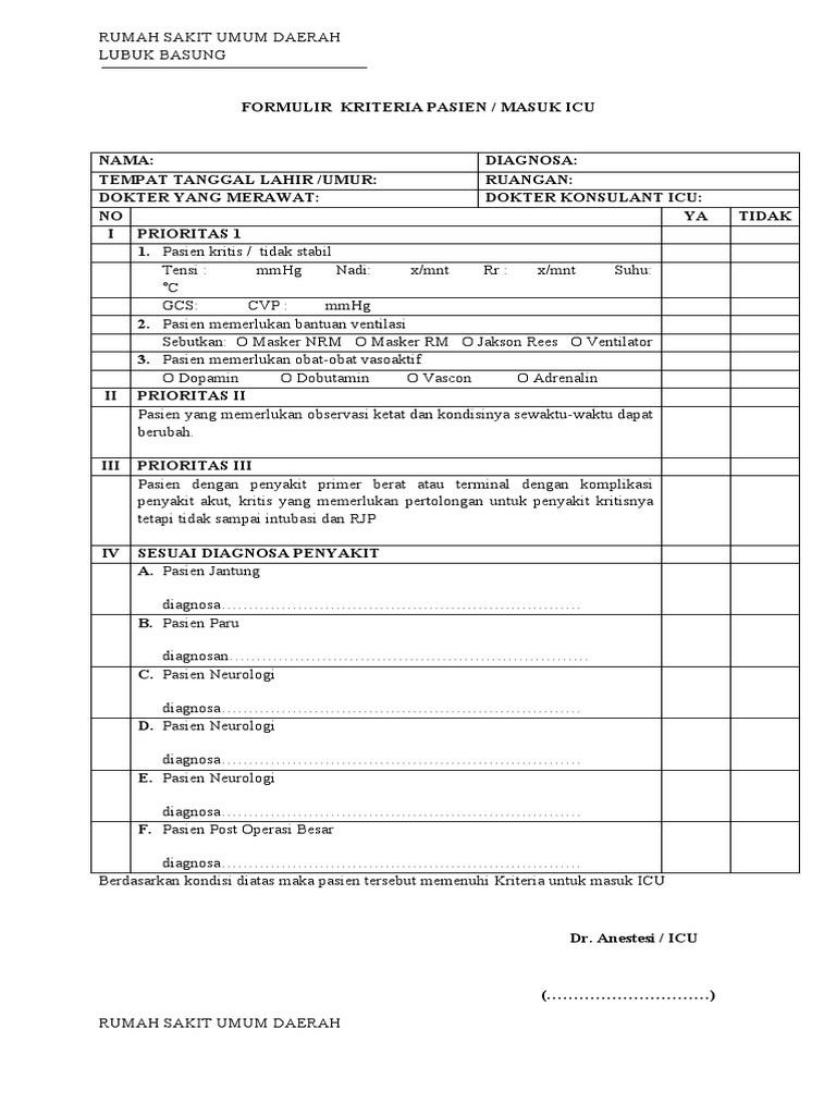 Form Masuk Keluar Icu | PDF