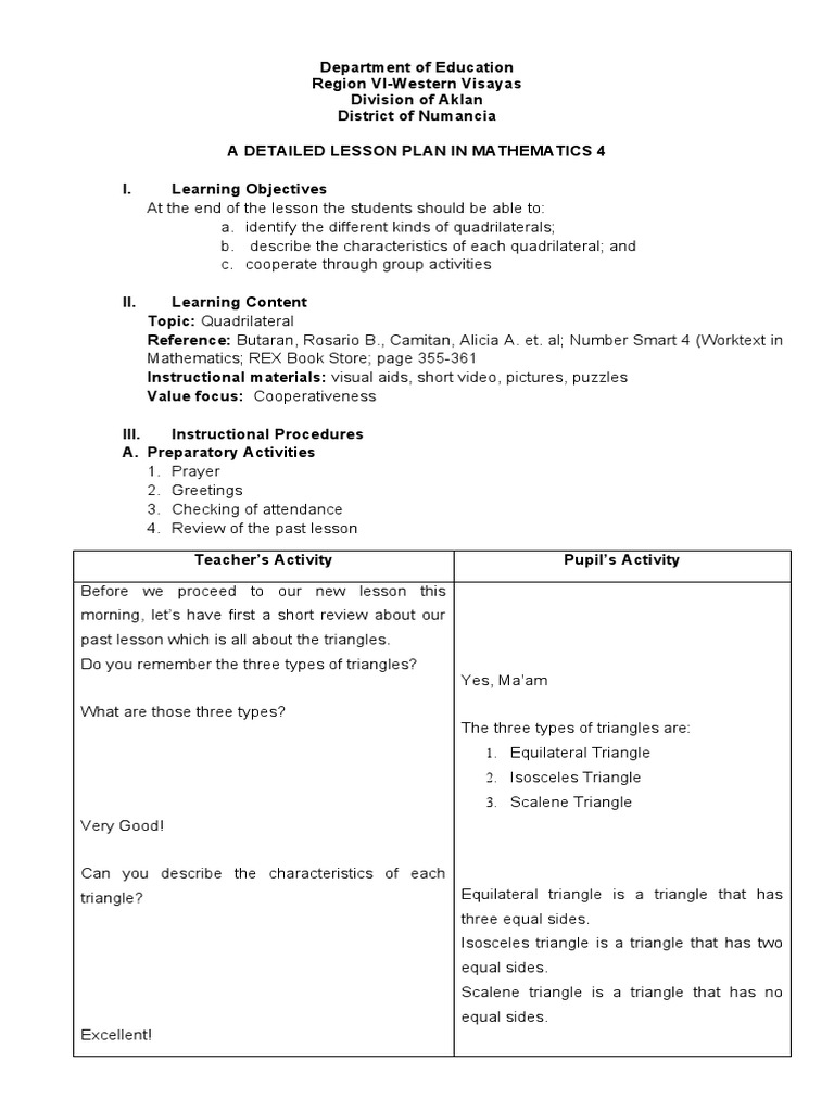Lesson Plan Grade 4 Pdf Rectangle Elementary Geometry
