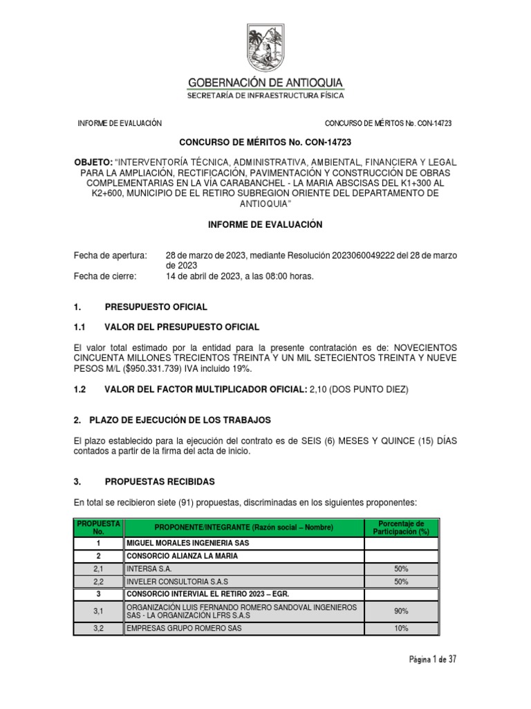 Informe de Evaluacion Tecnico y Consolidado Con-14723 | PDF | Negocios