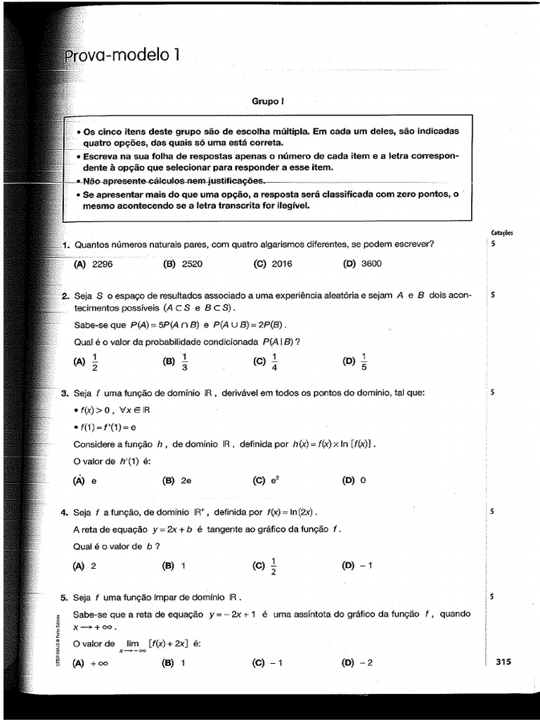 Provas Modelo 2015 - Porto Editora | PDF