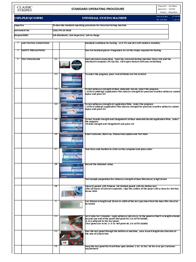 CSPL PLR QC SOP 02 Universal Testing Machine | PDF | Building ...
