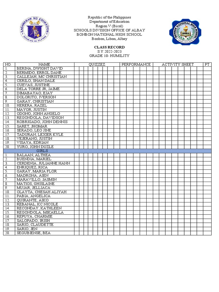 Class Record 10 - Humulity | PDF