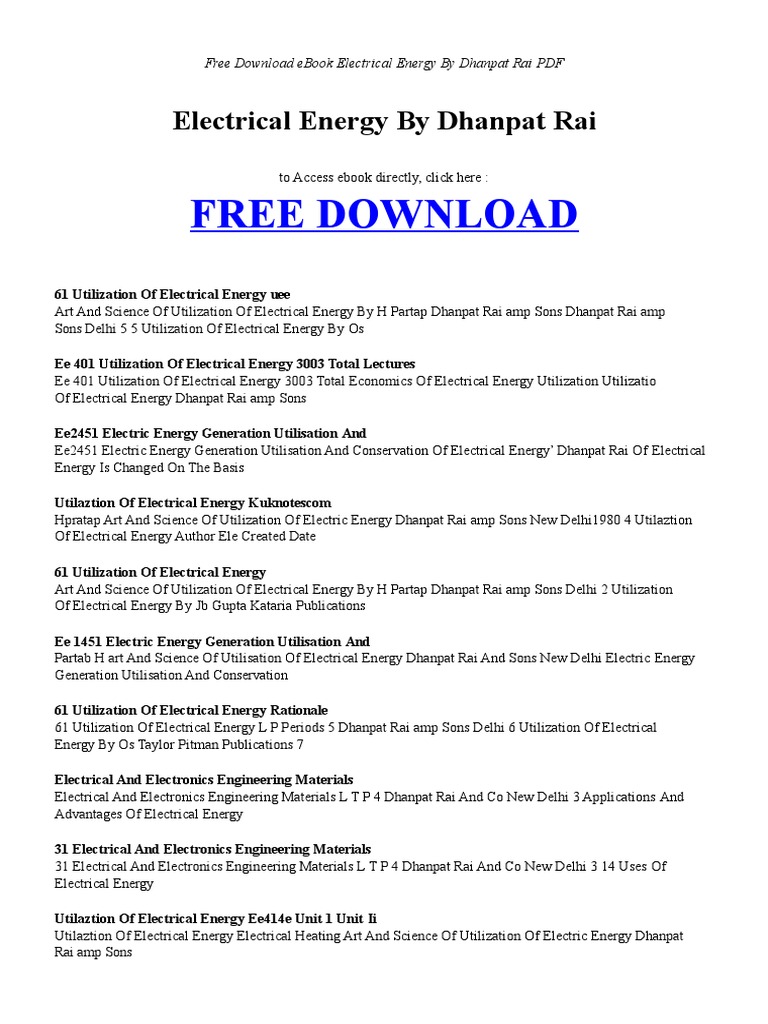 Electrical Energy by Dhanpat Rai | Download Free PDF | Engineering ...