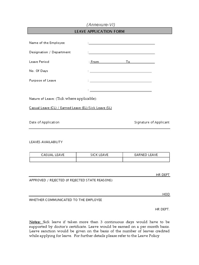 Leave Application Form (Annexure-VI) | PDF