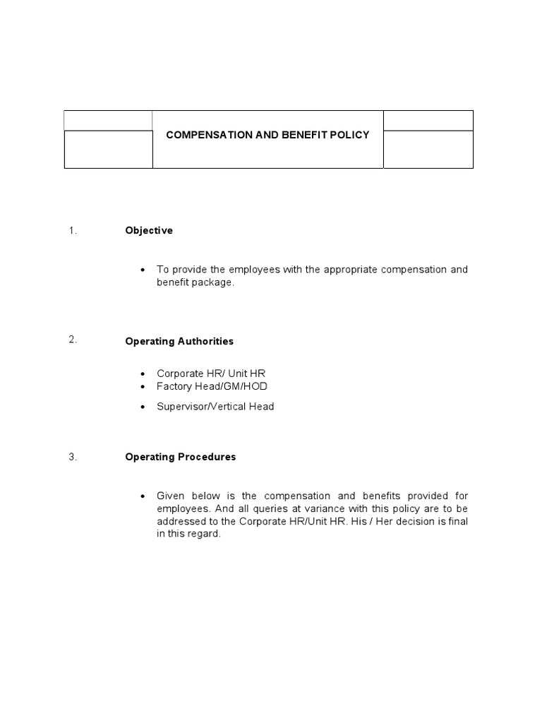 Compensation & Benefit Policy | PDF | Career & Growth | Finance & Money ...
