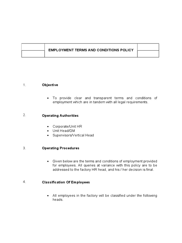 Employment Terms and Conditions Policy | PDF | Identity Document ...