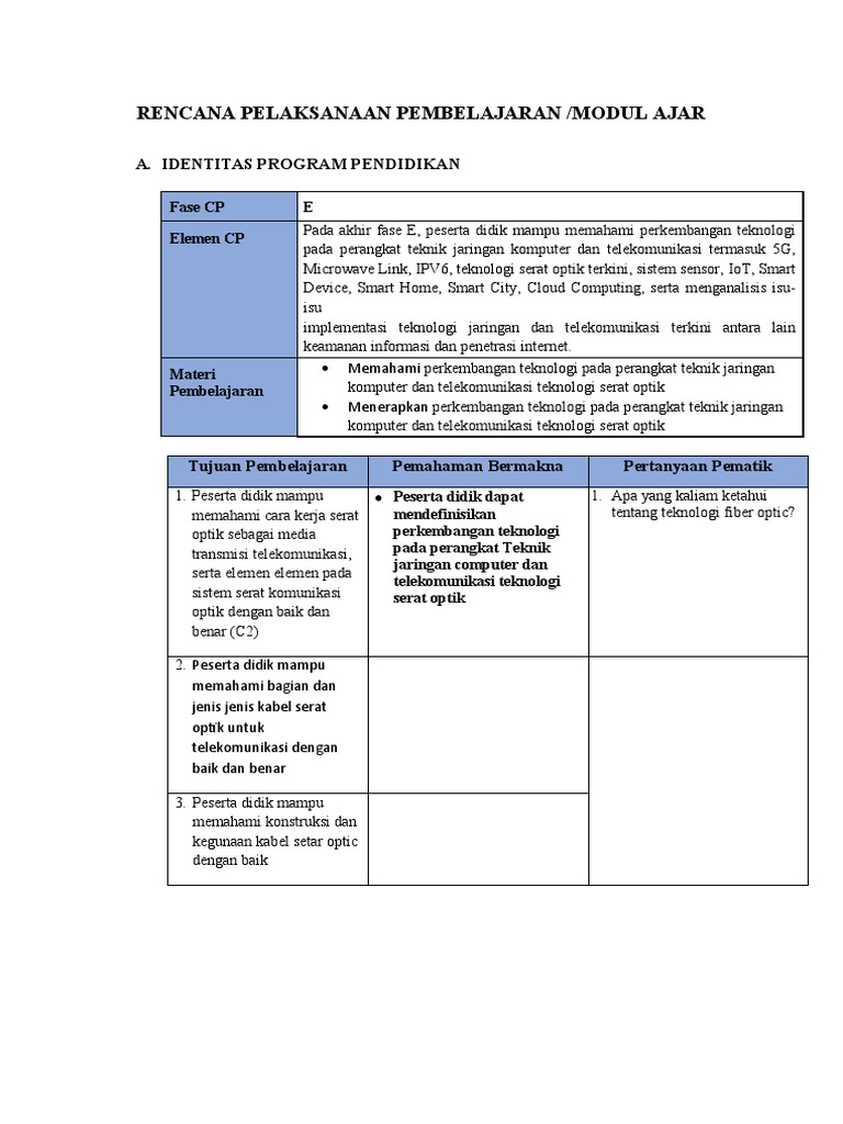 Modul Ajar Fiber Optik | PDF