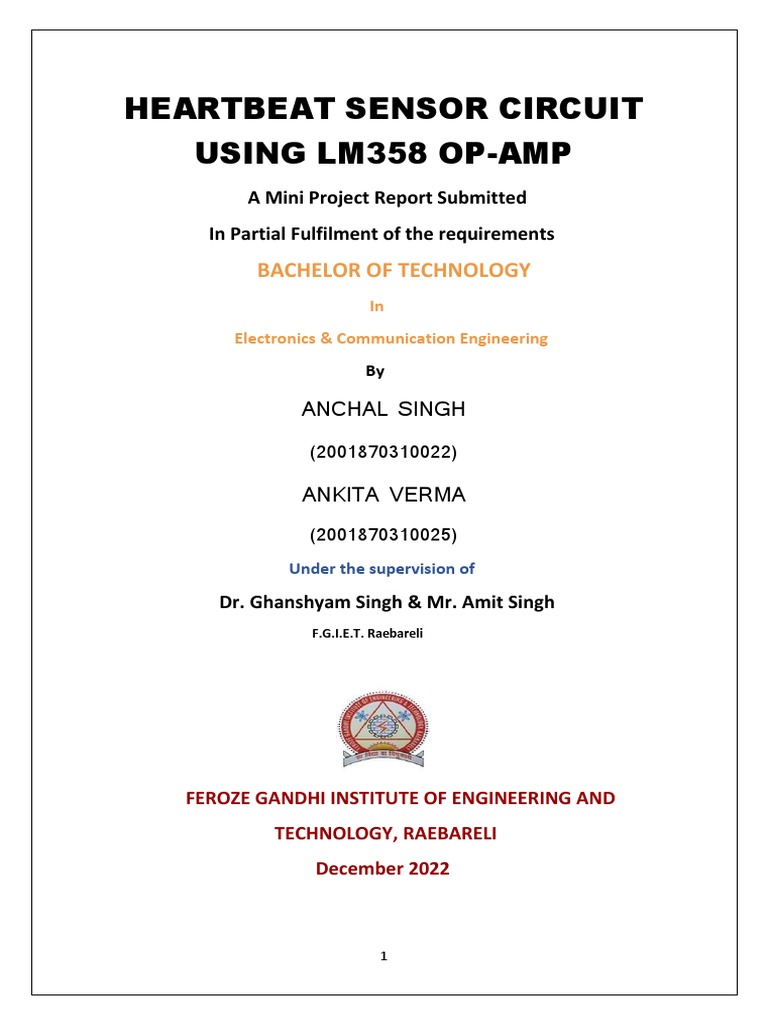 Heartbeat Sensor Circuit Using LM358 Op-Amp | PDF