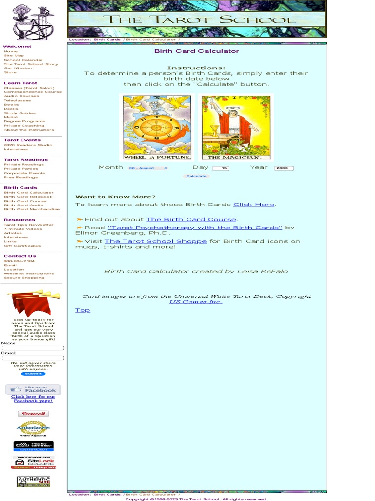 The Tarot School Birth Card Calculator | PDF