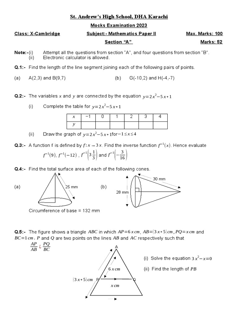 Class 10C - Mathematics Paper 2 | PDF
