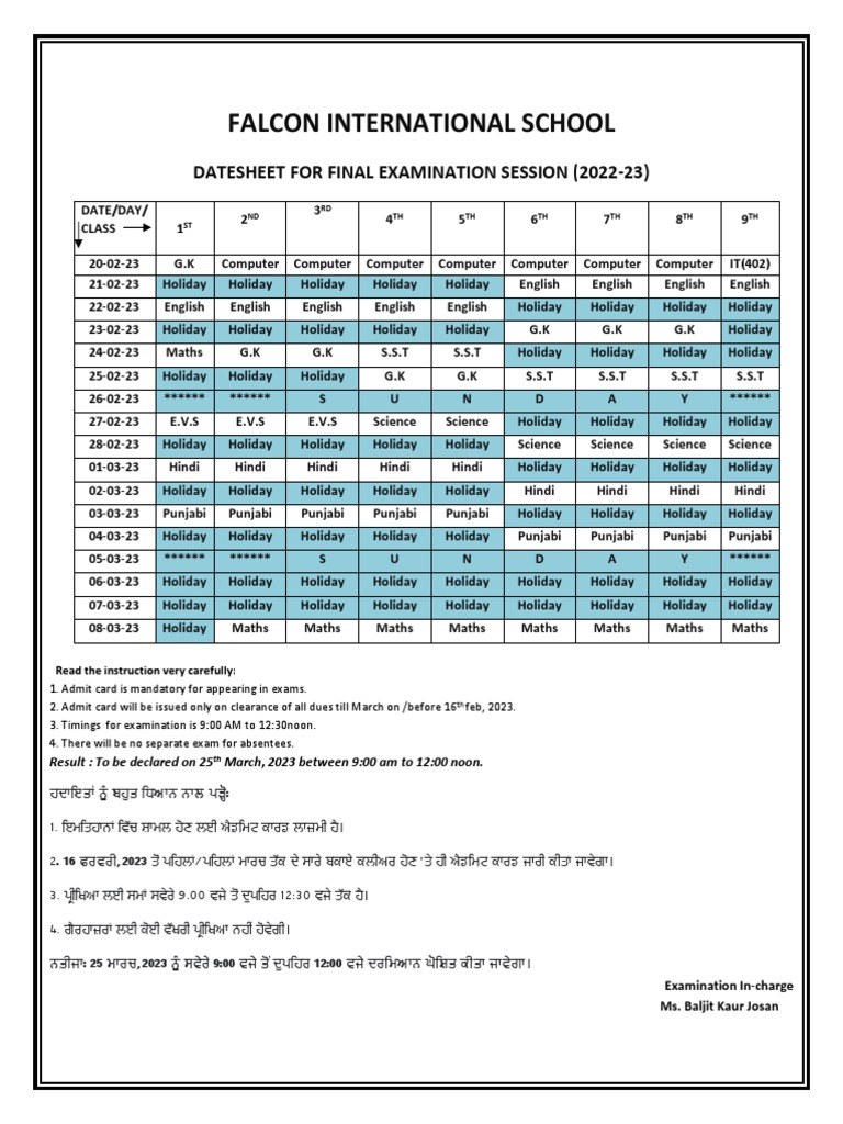Final Term Date Sheet | PDF