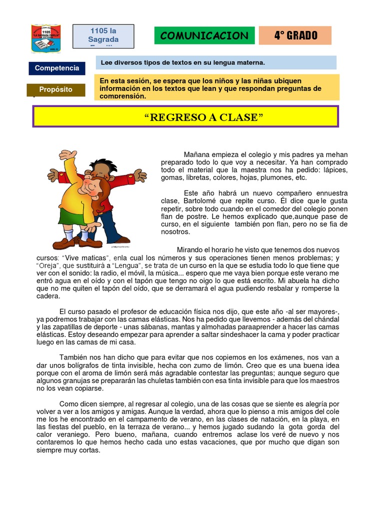 Ficha de Lectura Regreso-a-Clase | PDF