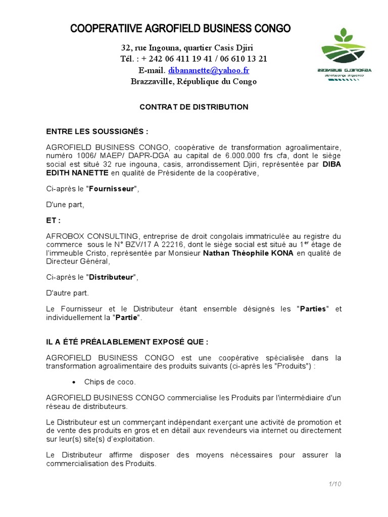 Contrat de Distribution Agroalimentaire | PDF | Publicité | Facture