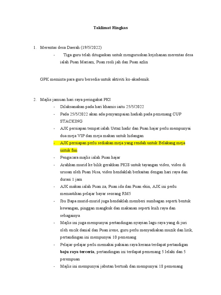 Taklimat Ringkas | PDF