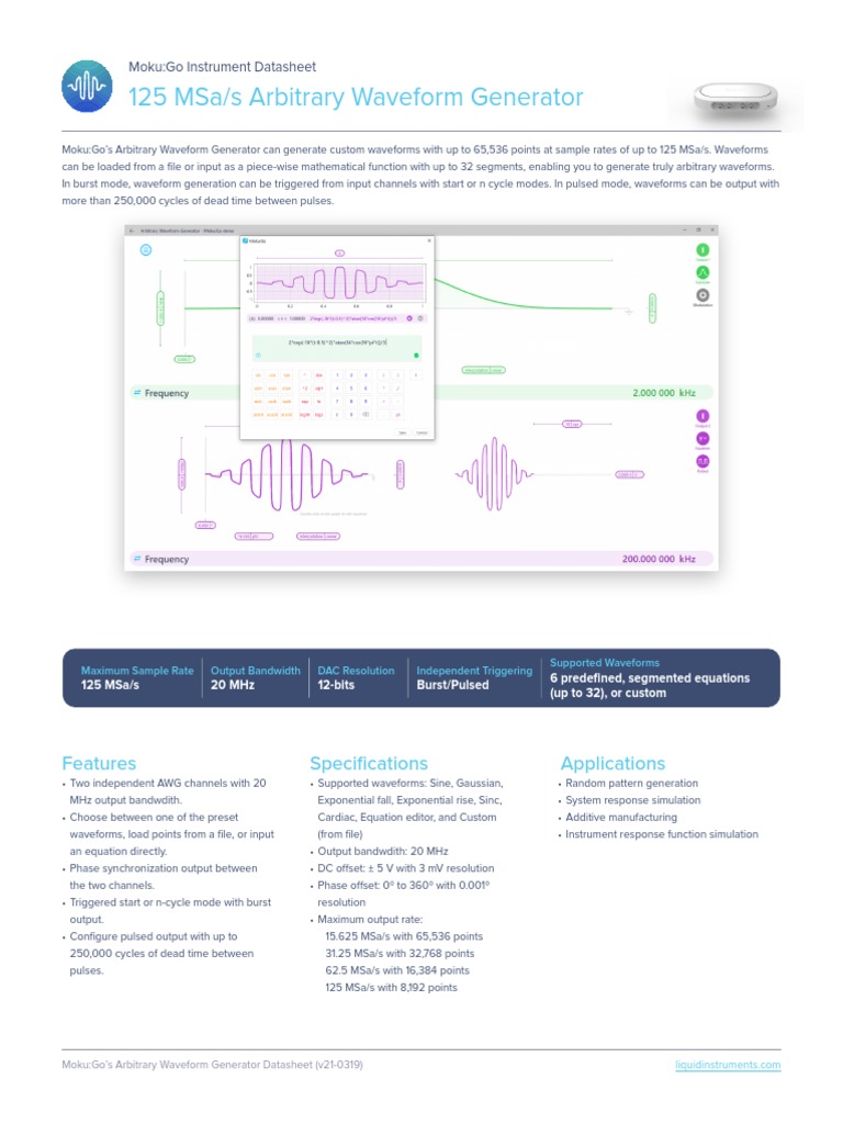 Datasheet-MokuGo-ArbitraryWaveformGenerator | PDF