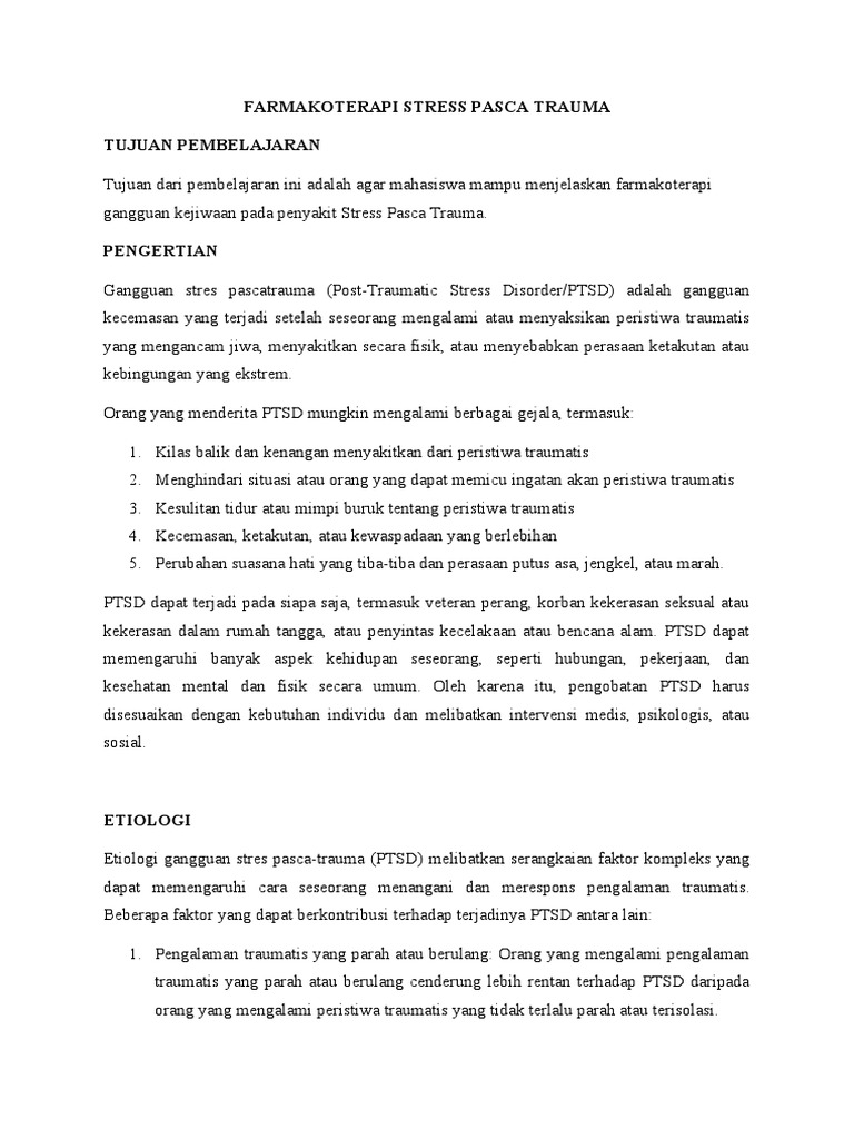 Modul 10 Farmakoterapi Stress Pacsa Trauma (PTD) | PDF
