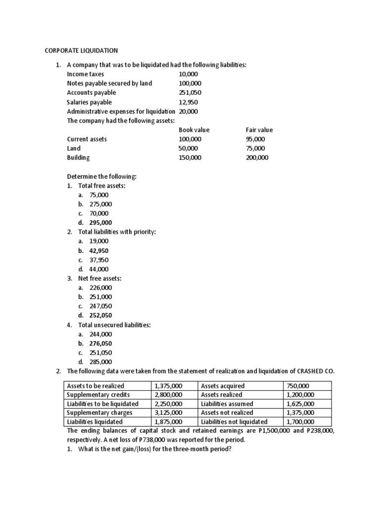 CORPORATE LIQUIDATION Quizzer | PDF | Equity (Finance) | Balance Sheet