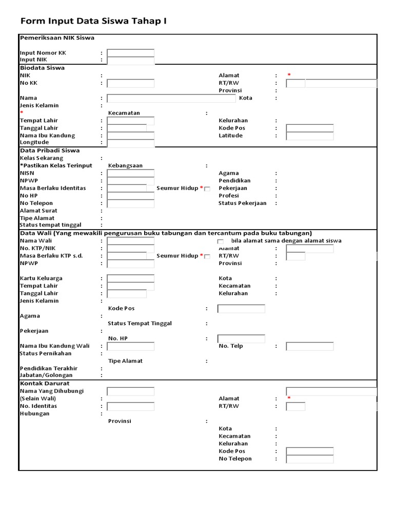 Form Input Data Siswa KJP Plus Tahap 1 Tahun 2021 | PDF