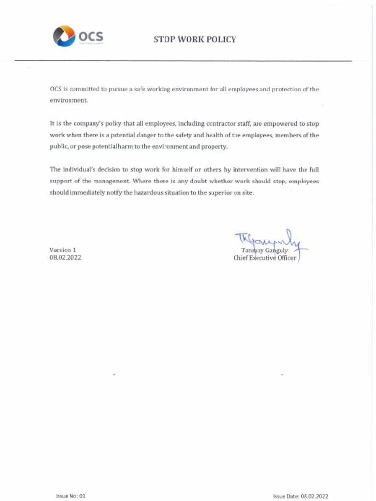 Stop Work Policy | PDF