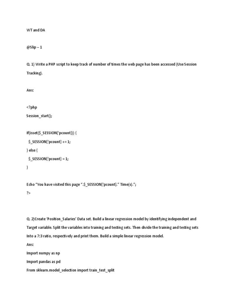 WT Da All Practical Questions | PDF | Regression Analysis | Dependent And Independent Variables