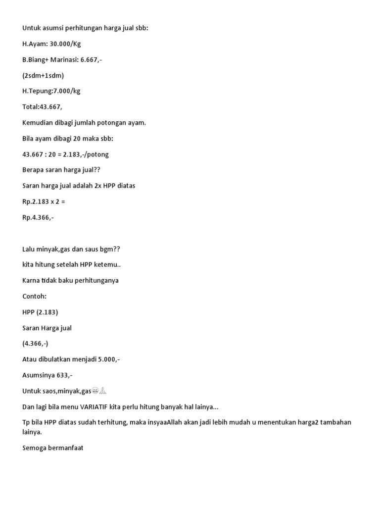 Untuk Asumsi Perhitungan Harga Jual SBB | PDF