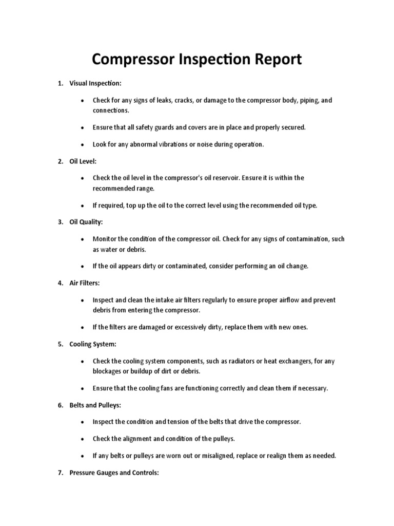 Compressor Inspection Report | PDF | Belt (Mechanical) | Pressure ...