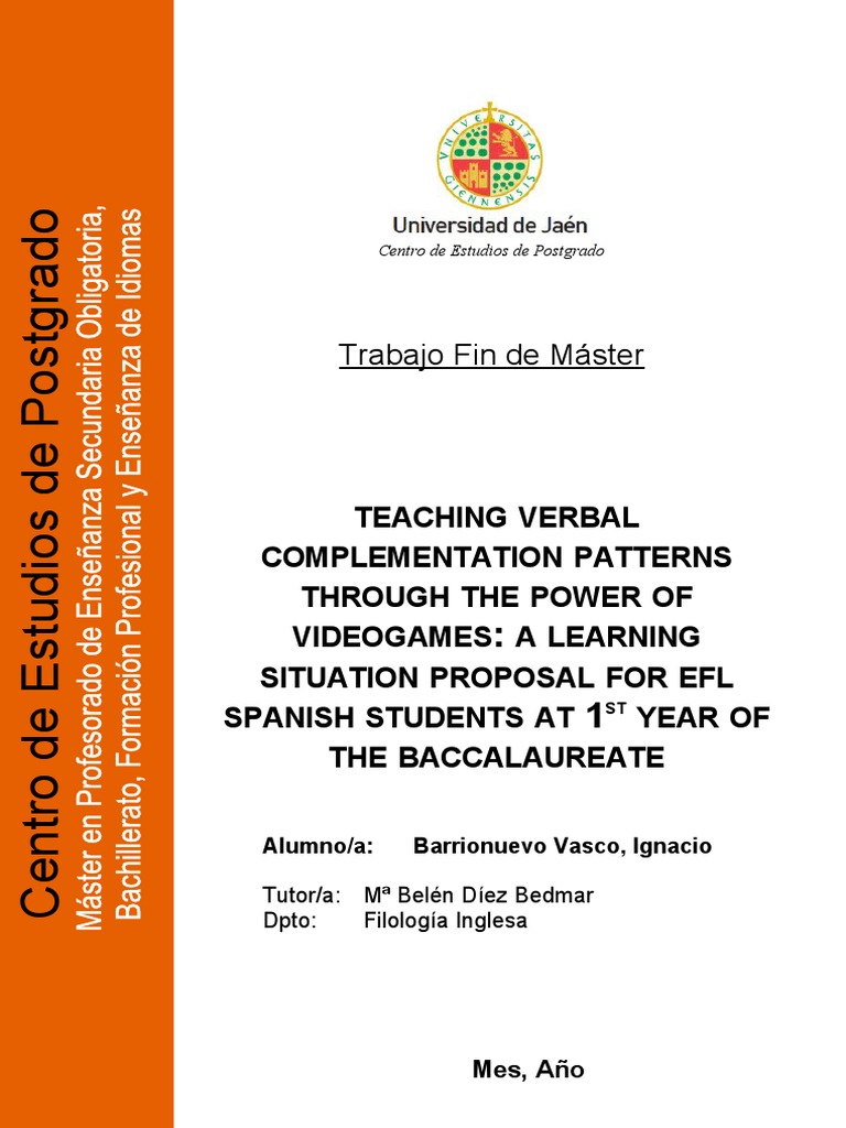 Portada Trabajo Fin de Máster EFL | PDF