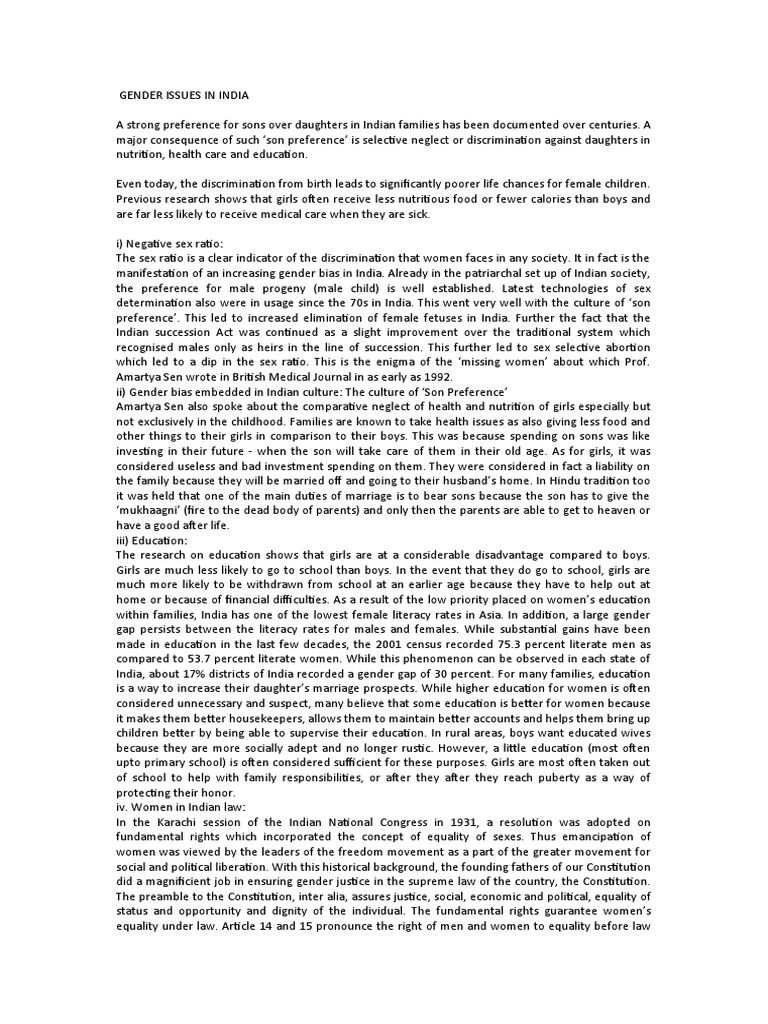 Notes On Gender Issues in India | PDF | Woman | Literacy