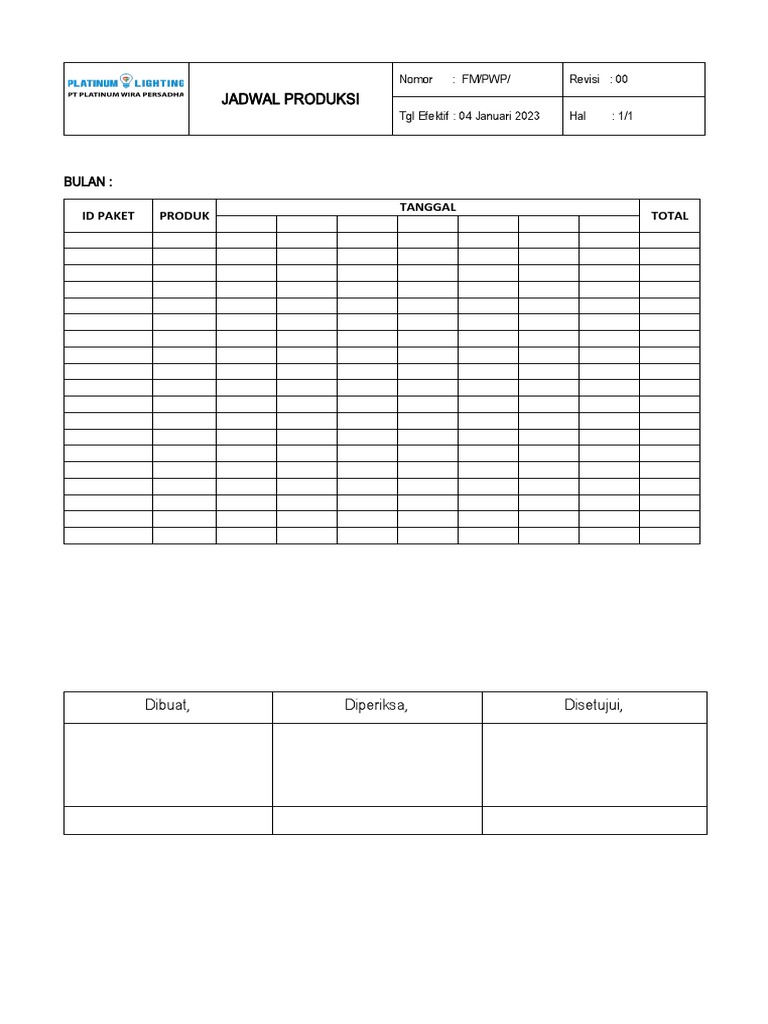 Form Jadwal Produksi | PDF