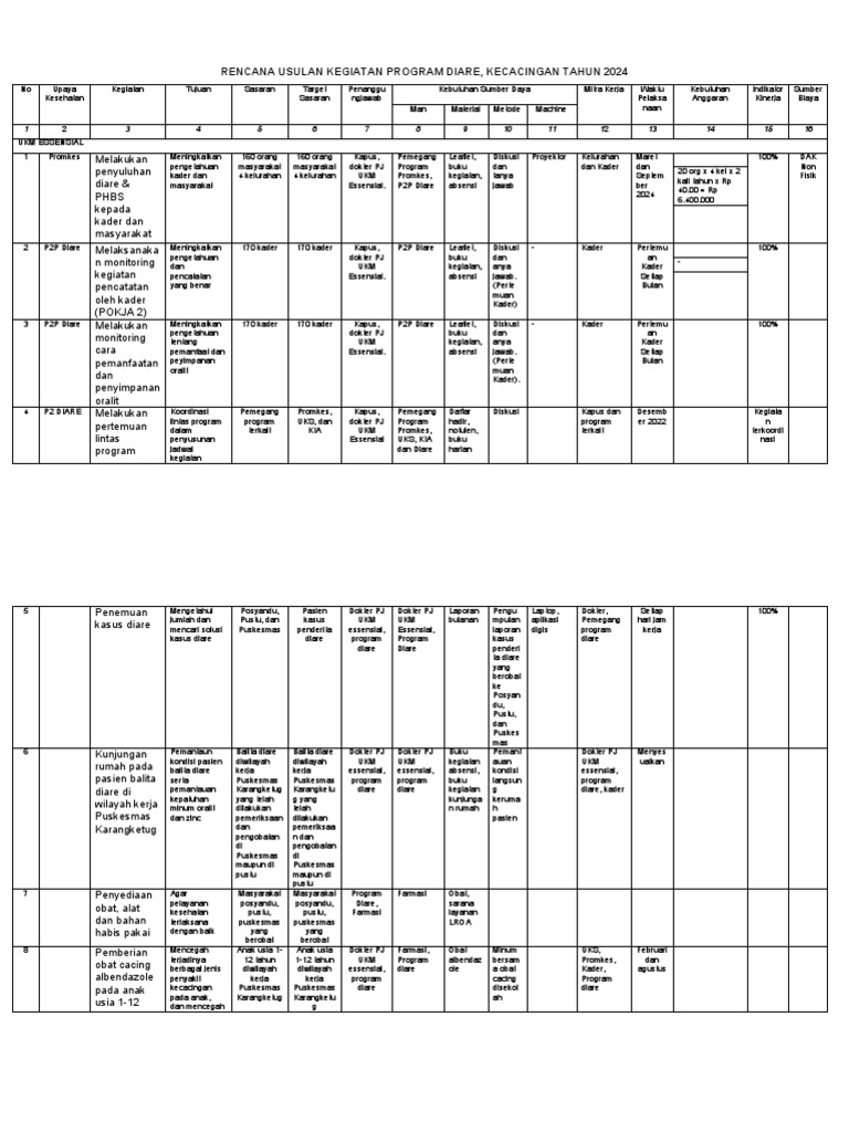 Diare - Matriks Ruk Dan Narasinya Tahun 2024 | PDF