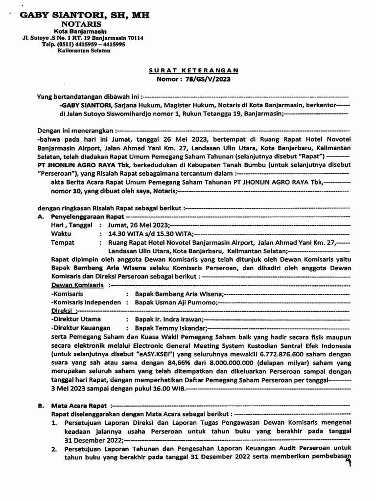 JARR - Ringkasan Risalah - Risalah RUPS - 31314509 - Lamp2 | PDF